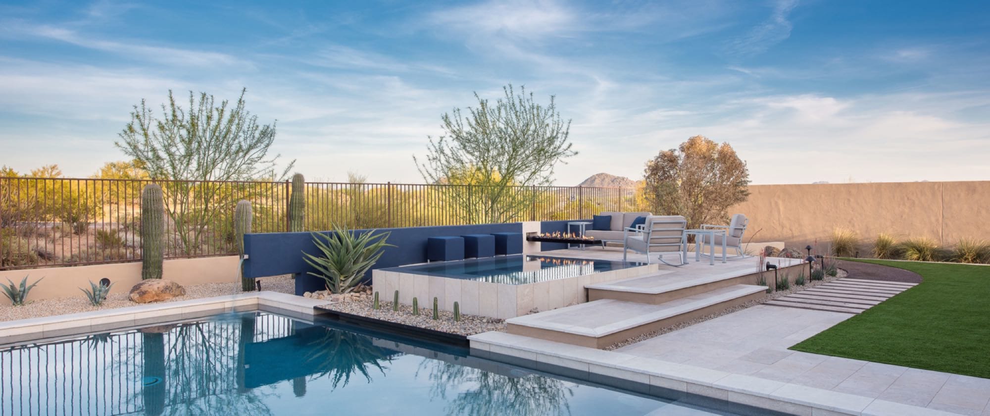 Perimeter Overflow Spa, Custom Pool, Outdoor Kitchen & Bocce Court | Cave Creek Arizona ...